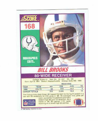 Bill Brooks Indianapolis Colts #80 WR #168 Score 1990 Football Card | eBay