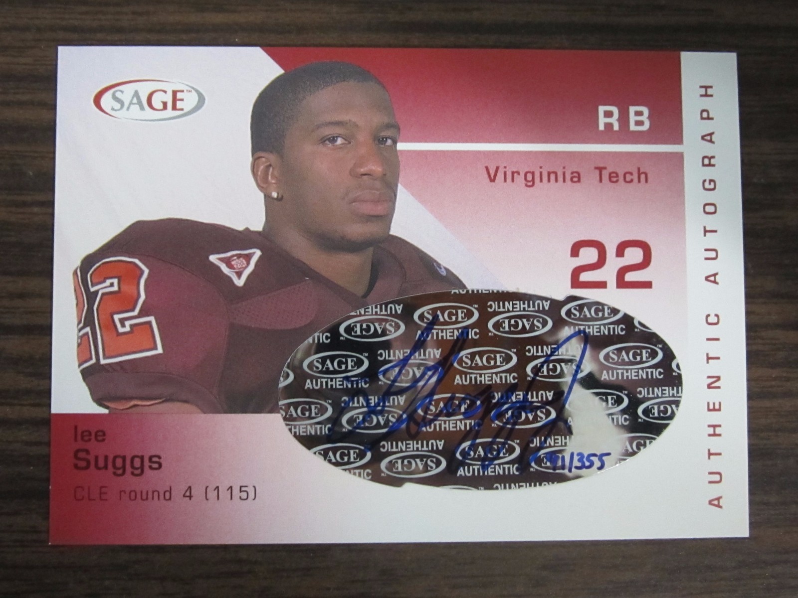 2003 Sage Lee Suggs Autograph Card B8 Virginia Tech / Browns #91 / #355 ...