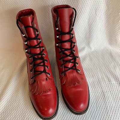 Justin Red Leather Kiltie Cowgirl Rodeo Roper Boots Vintage Womens 5C ...