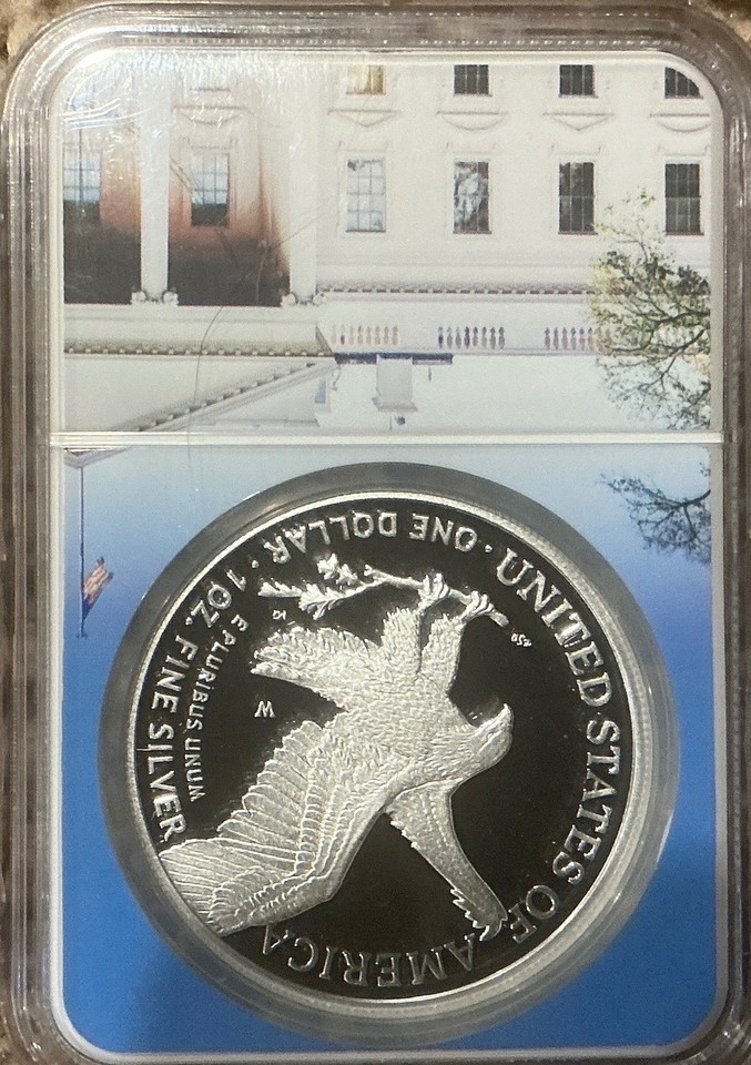 2022 W PROOF SILVER EAGLE FIRST DAY OF ISSUE NGC PF70 TRUMP WHITE HOUSE ...