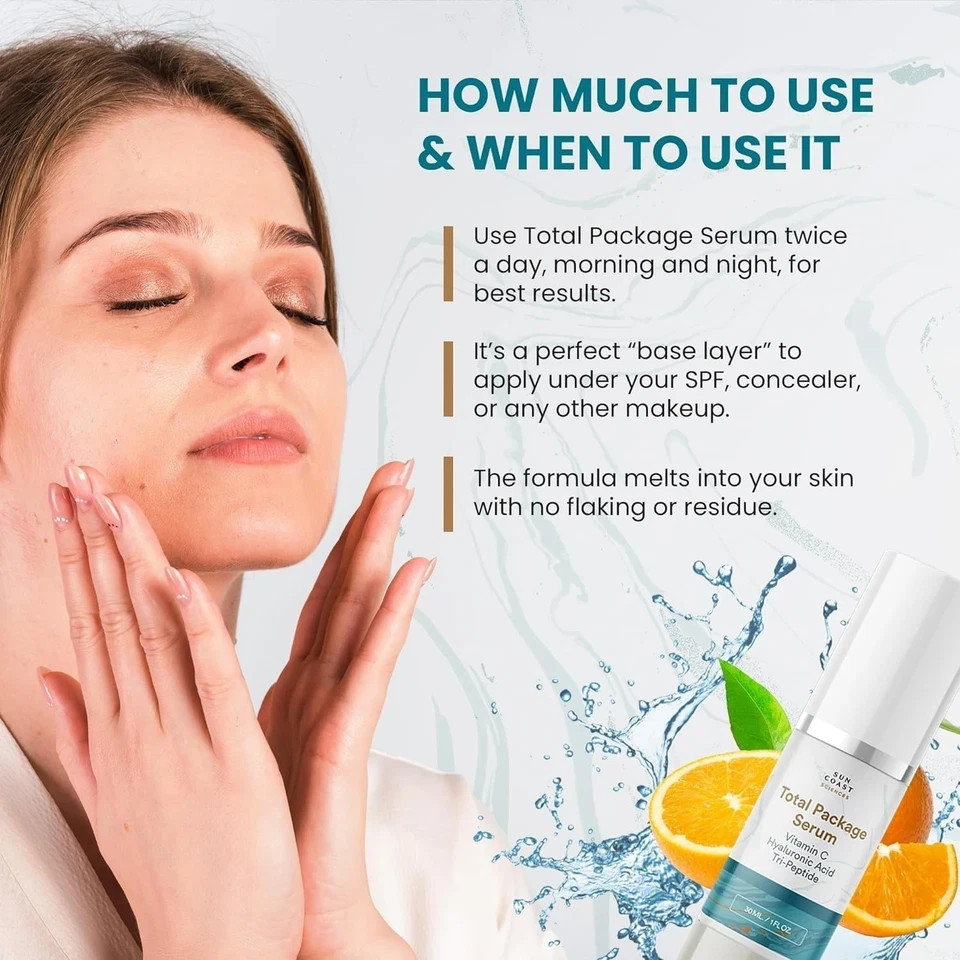 Sun Coast Sciences Total Package Serum w/ Vitamin C Hyaluronic Acid Tri ...
