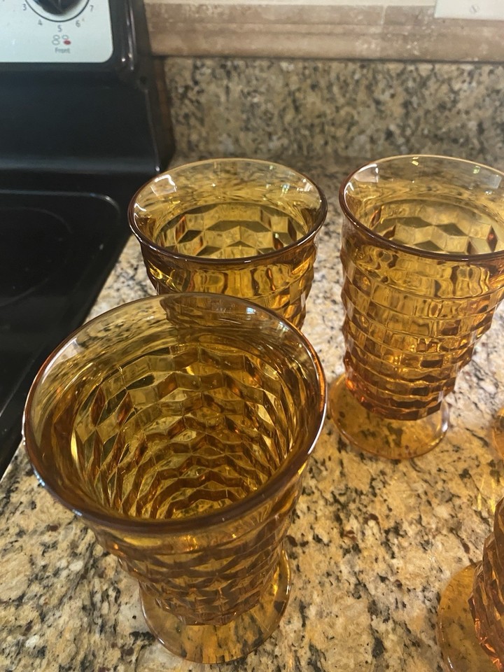 Indiana Colony~Whitehall Amber Cubist Drinking Glasses Set of 6 Vintage ...