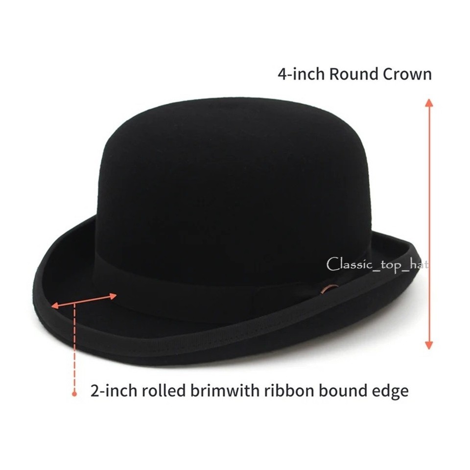 100% Wool Derby Hat Bowler Caps Black Traditional Victorian Style for ...