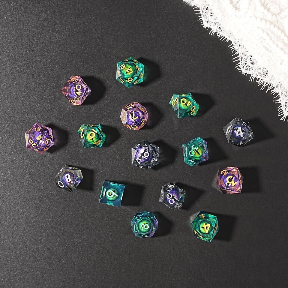 Beholder's Dragon Eye DND Dice Set, Resin Float Liquid Core Sharp Edge ...