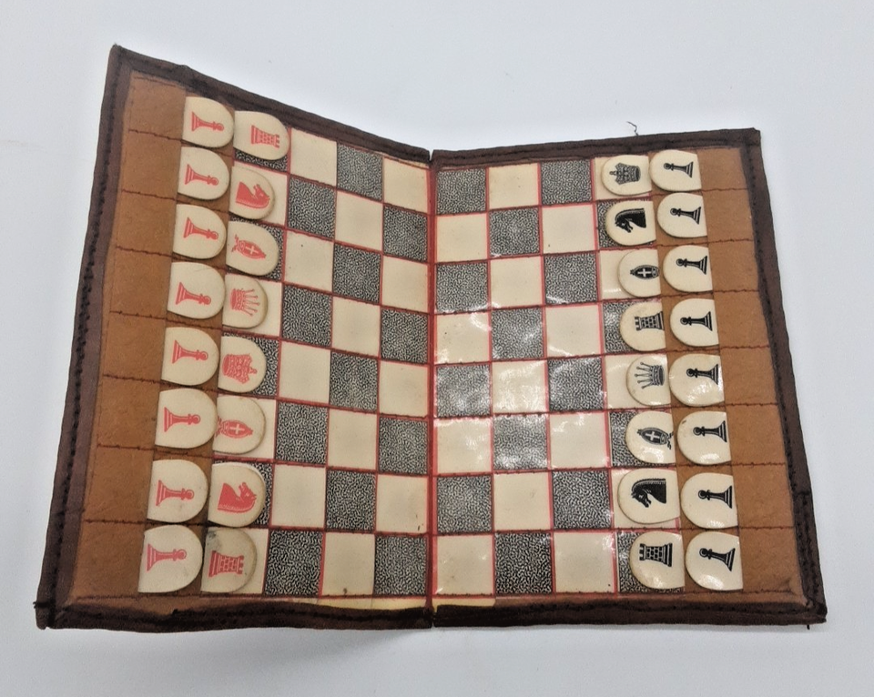 Vintage Chess & Draughts Pocket Set Card Laminates in Leather Wallet | eBay
