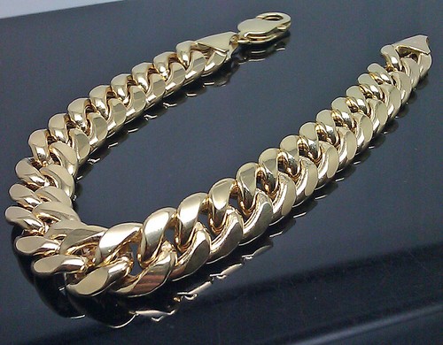 14K Yellow Gold Miami Cuban Bracelet Lobster Lock Men 8 inch 9mm | eBay