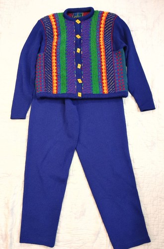 Bright 2 pc Outfit Sweater Knit Pants Blue Colorblock Womens M/L ...