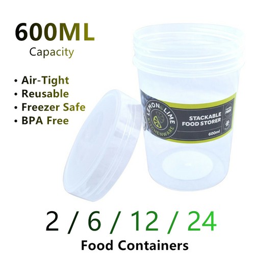 600ml Screw Top Stack-able Plastic Food Storage Container Box Tubs Lid ...