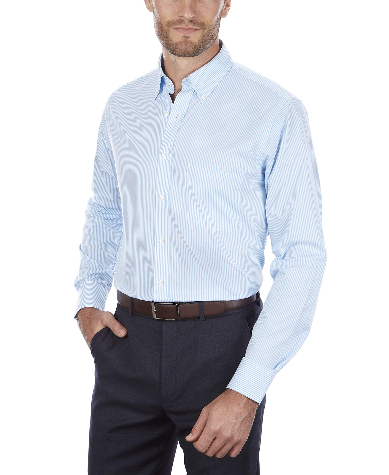 Van Heusen Mens Dress Shirt Regular Fit Pinpoint Stripe, Periwinkle, 17 ...