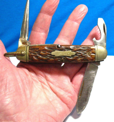 ANTIQUE CHALLENGE CUTLERY BRIDGEPORT UTILITY KNIFE 3 BLADES STAG | eBay