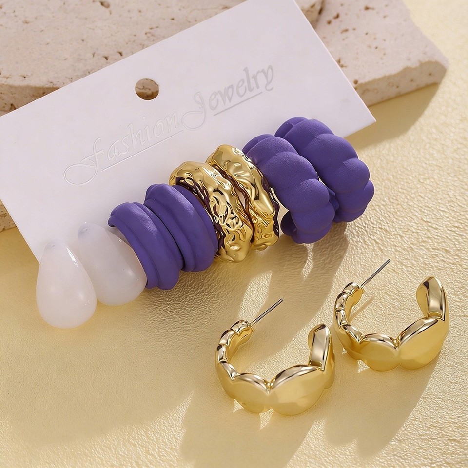 Geometric Shape Hoop Earrings Set with Resin Drop for Women Punk Style ...