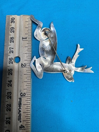 Mexico Silver Leaping Reindeer Turquoise Eye Stag Deer Buck Pin/Brooch ...