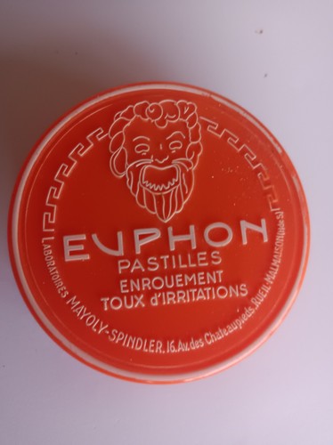 Boite ancienne Pastilles contre la toux EUPHON Labo Mayoly-Spindler TBE ...