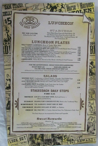 Hilton Hotels Vintage The Beef Baron Restaurant Luncheon Menu 1969 | eBay