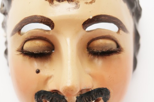 Mexican Folk Art Catrine Dandy Mask w/ Glass Eyes Moving Eyelids Gold ...