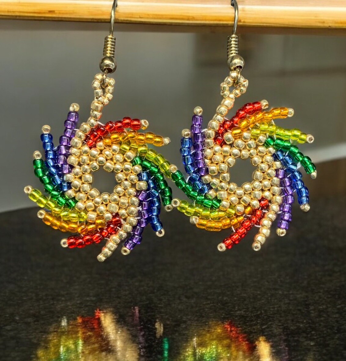 Vintage Sun Swirl Hand Micro Beaded Colorful Pierced … - Gem