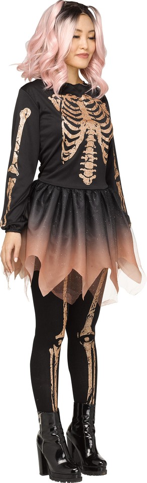 Rose Gold Sparkle Bones Skeleton Dress Adult Womens Costume NEW | eBay