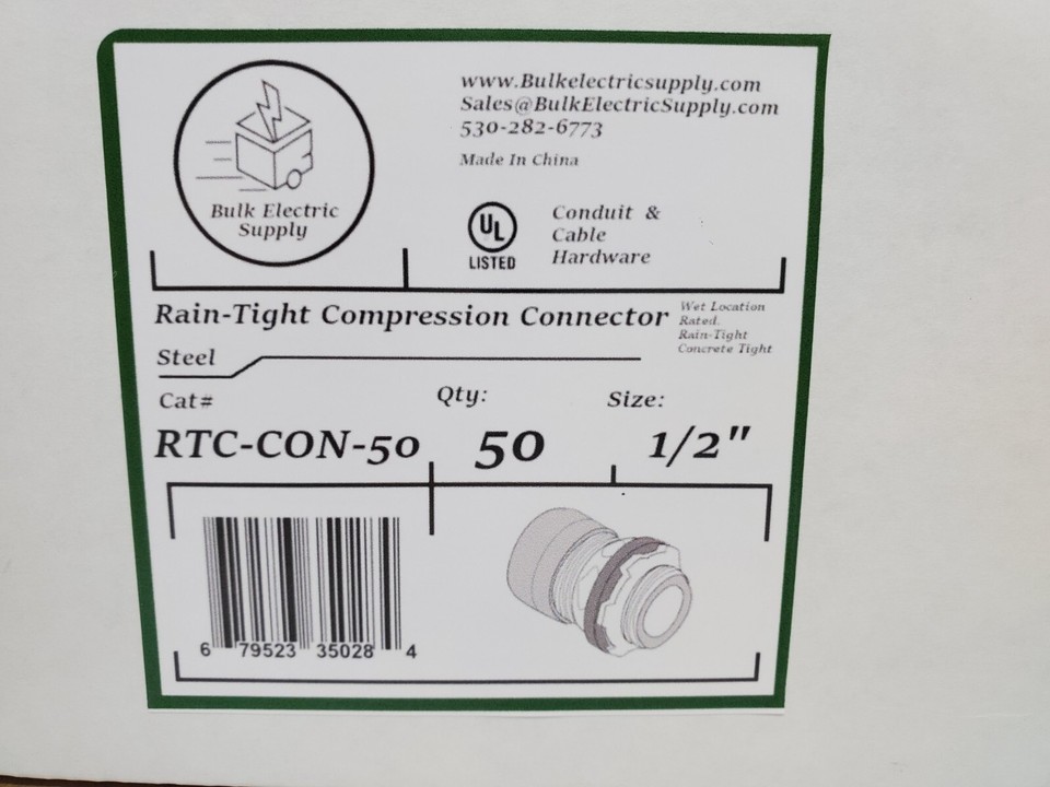 1/2" EMT Rain-Tight Compression Connector (50 Pack) - RTC-Con-50 | eBay