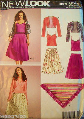 Miss New Look 6532 Pattern UNCUT Jacket Cami Shawl Skirt Size 8-10-12 ...