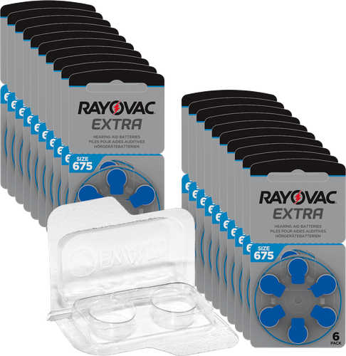120 Rayovac Extra Advanced Hearing Aid Batteries PR44 Blue 675 + 2 Cell ...