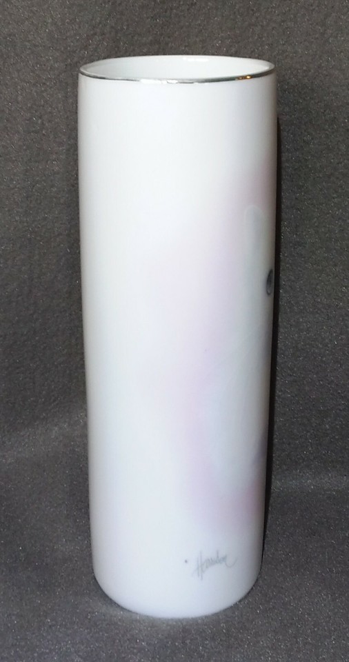 Vase Otagiri Bob Harrison Design White Cat Kitten Blue Eyes Pink Rose ...