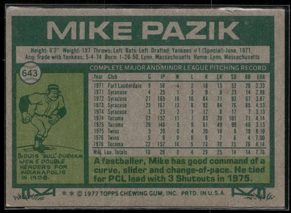 1977 Topps #643 Mike Pazik | eBay