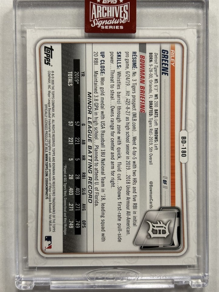 2023 TOPPS ARCHIVES RILEY GREENE AUTOGRAPH AUTO #/99 DETROIT TIGERS ...