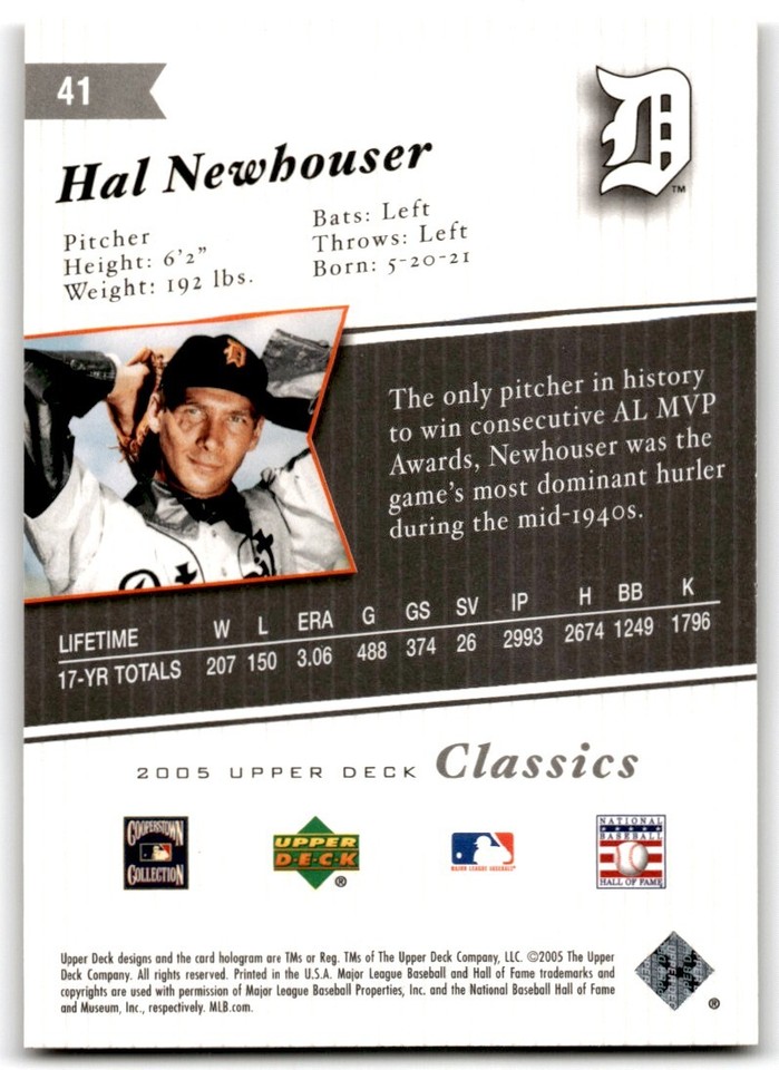 2005 UPPER DECK CLASSICS HAL NEWHOUSER DETROIT TIGERS #41 | eBay
