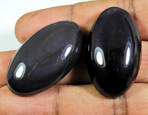 120Cts. Rainbow Natural Obsidian Cats Eye Quartz Healing Gemstone 2 Pcs ...