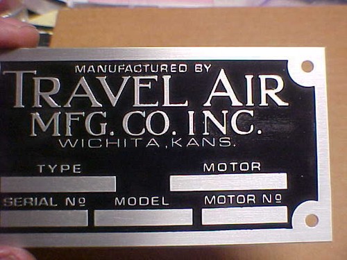 Travel Air Aircraft Data Plate acid etched in aluminum | eBay