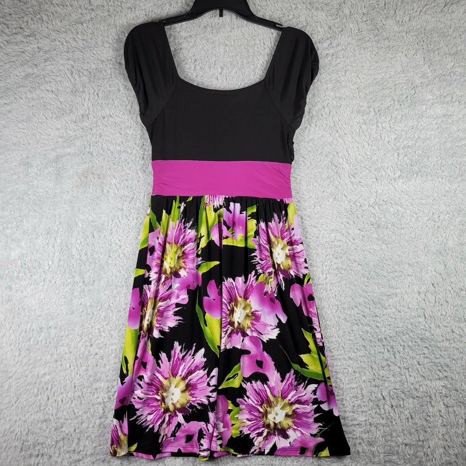 Maurices Dress Womens Small Black Pink Floral Cap Sleeve Fit Flare | eBay