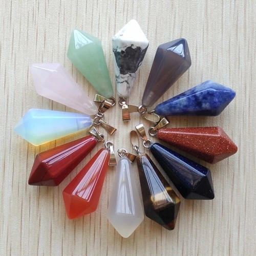 Mixed Natural Stone Pendulum Hexagonal Pyramid Charms Pendants 12Pcs ...
