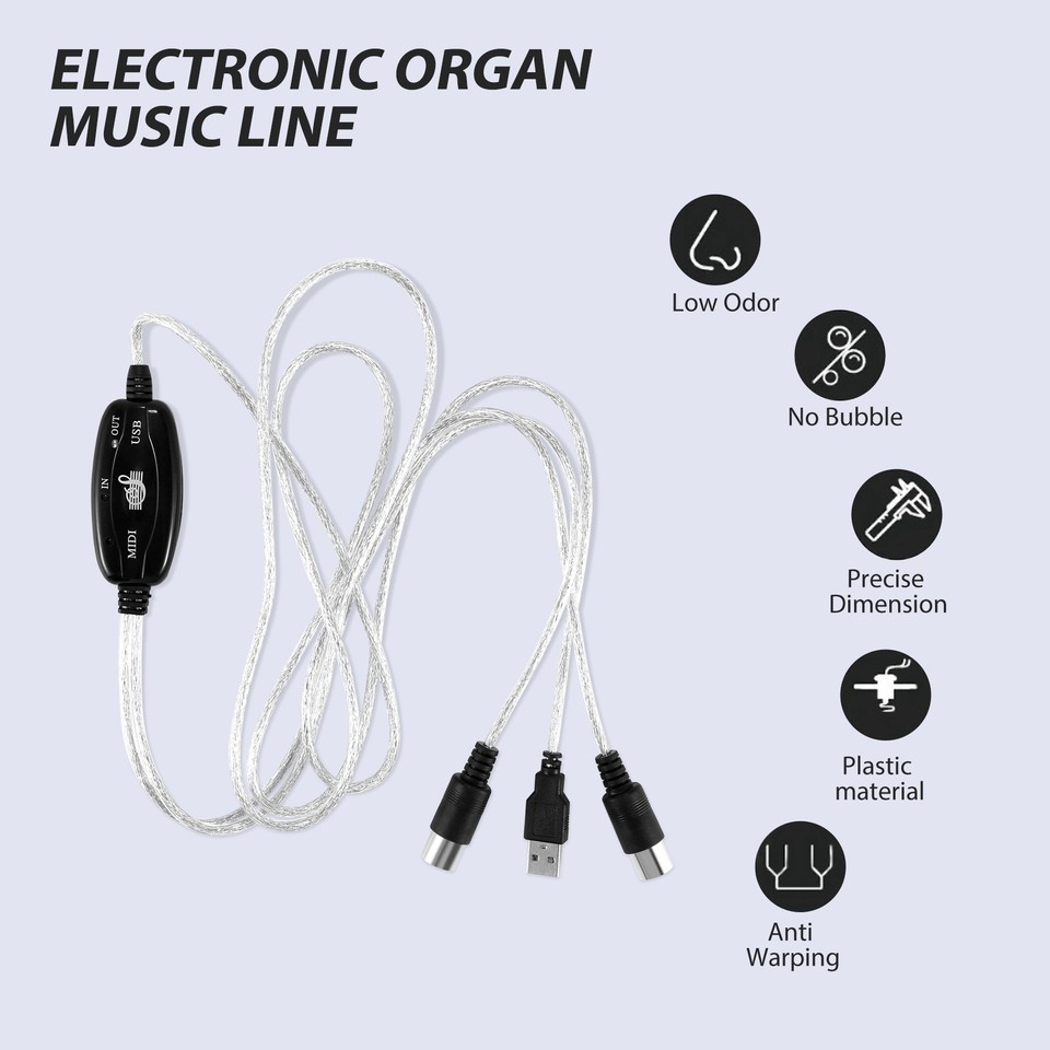 USB IN-OUT MIDI Cable Converter PC to Music Keyboard Adapter Cord ...