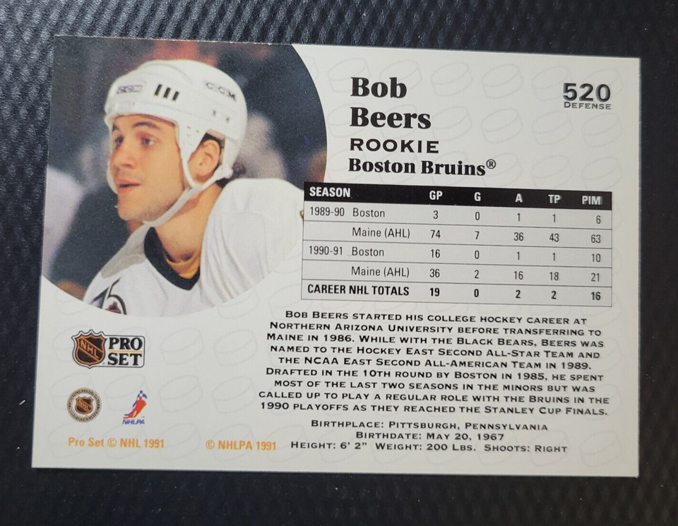 1991-92 Pro Set BOB BEERS Boston Bruins ROOKIE Hockey NHL Card #520 | eBay