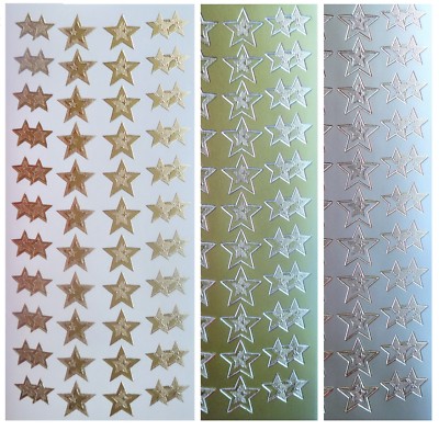 STARS TWO TONE Stickers Peel Off Gold or Silver Teacher Reward Card ...
