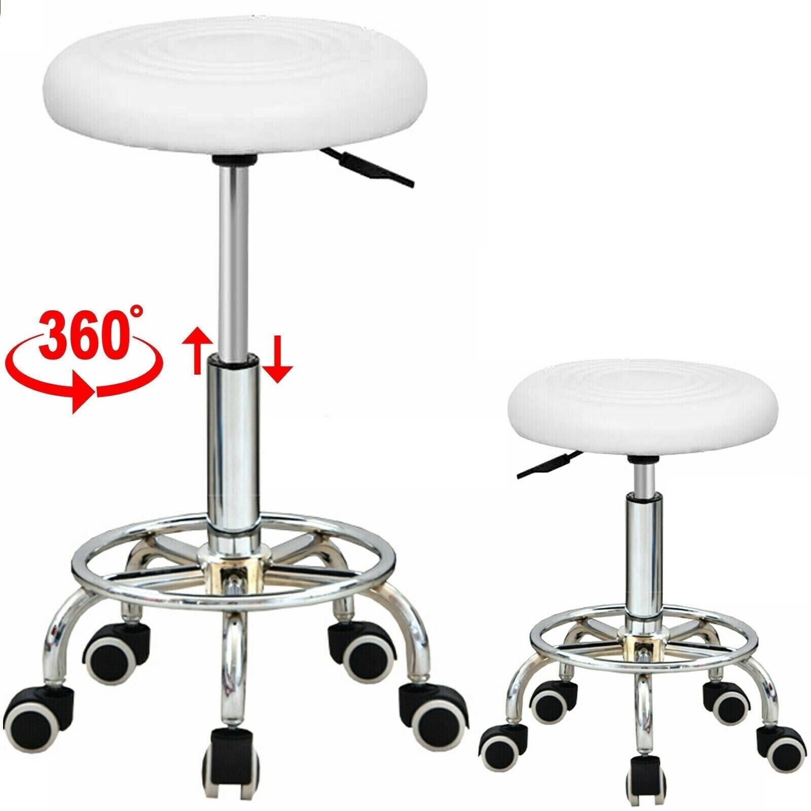 White Stool Swivel Adjustable Height Office Chair 360° Round Desk PC ...