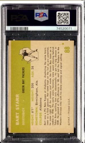 1961 FLEER FOOTBALL #88 BART STARR, GREEN BAY PACKERS, HOF, PSA, VG 3 ...
