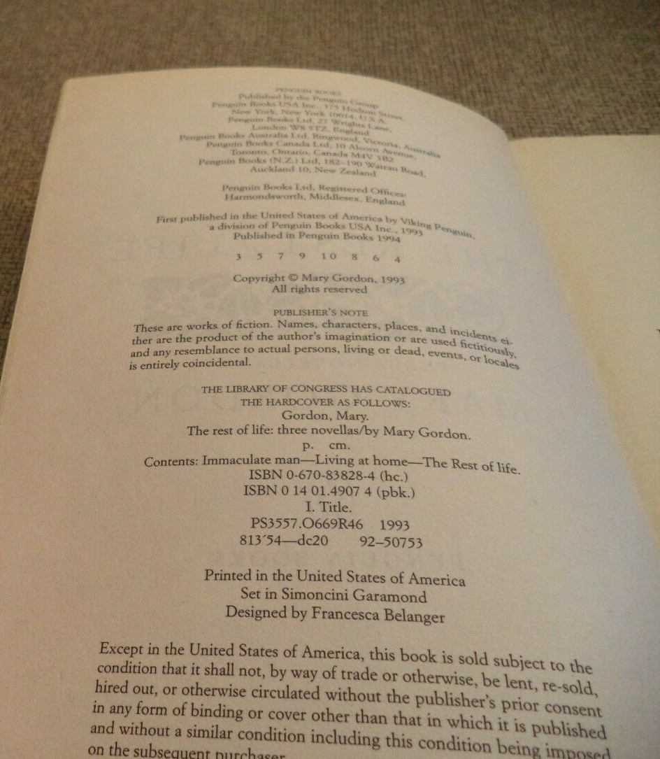 The Rest of Life Three Novellas by Mary Gordon Immaculate Man Living at ...