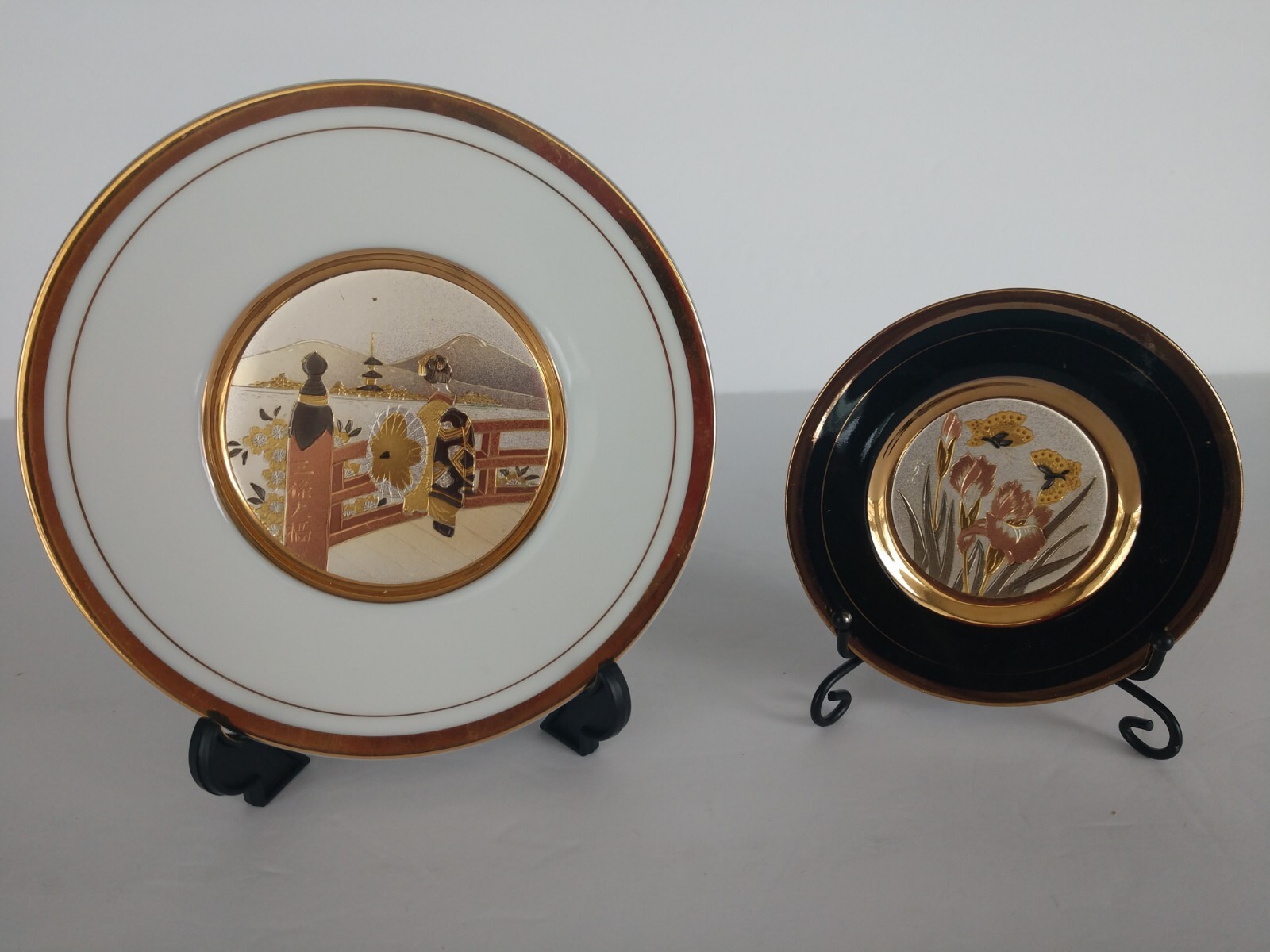 Set of 2 The Art of Chokin 24K Gold Trim Plate Butterfly flowers 4 ...