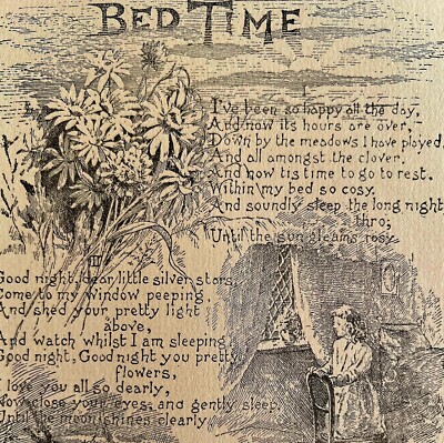 Bed Time Lullaby Poem 1892 Victorian Art Woodcut Printing Ephemera ...