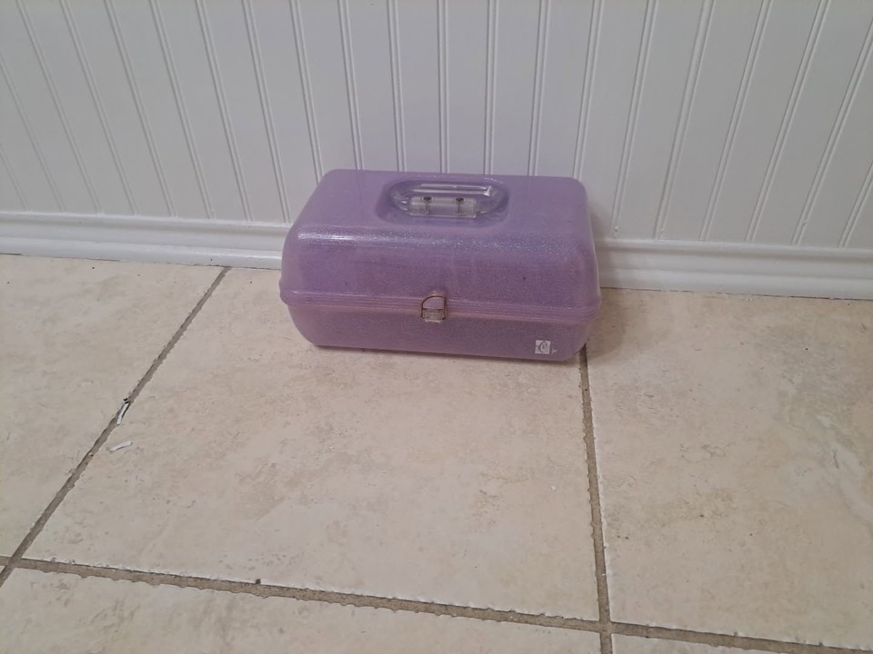 💄VTG 90s Purple Glitter Makeup Case 💜 Caboodles Style Train Case w ...