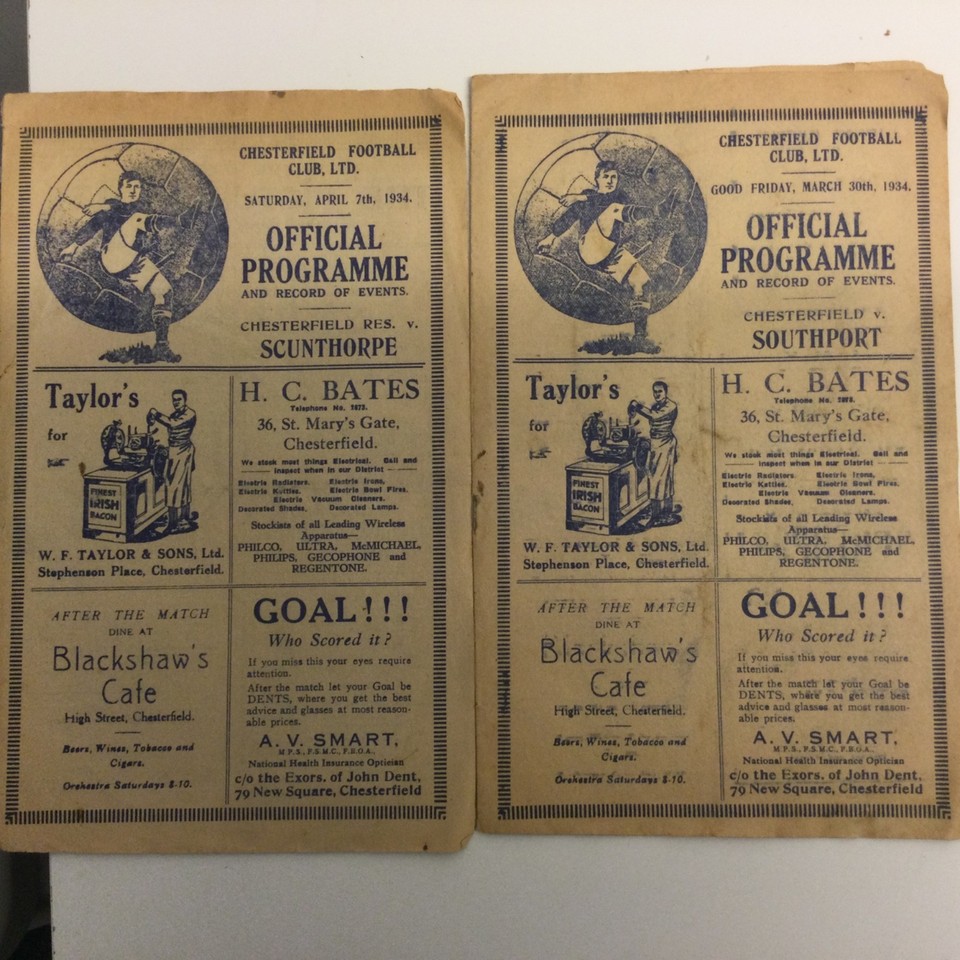 football programmes 1930s Chesterfield programmes | eBay UK