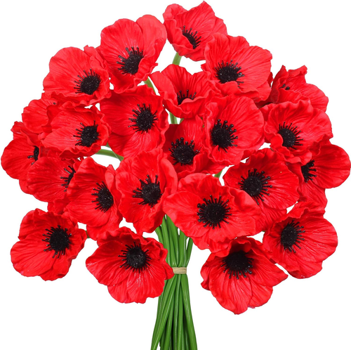 24 pcs Artificial Red Flower Stems PU Real Touch Flower Fake Flowers in ...