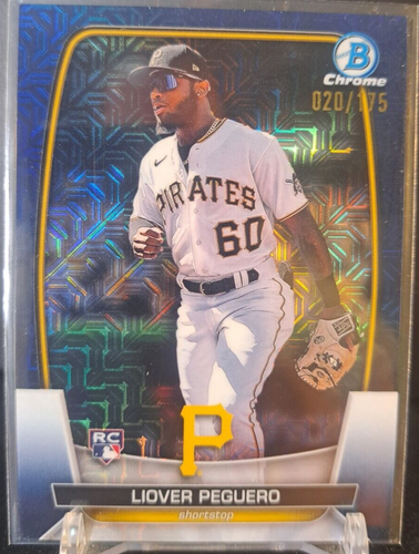 2023 Bowman Chrome LIOVER PEGUERO Pirates Rookie RC Mojo Blue Refractor ...