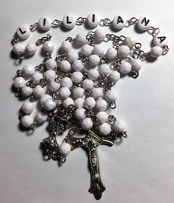 Personalized Girl's White First Holy Communion Rosary Beads | eBay