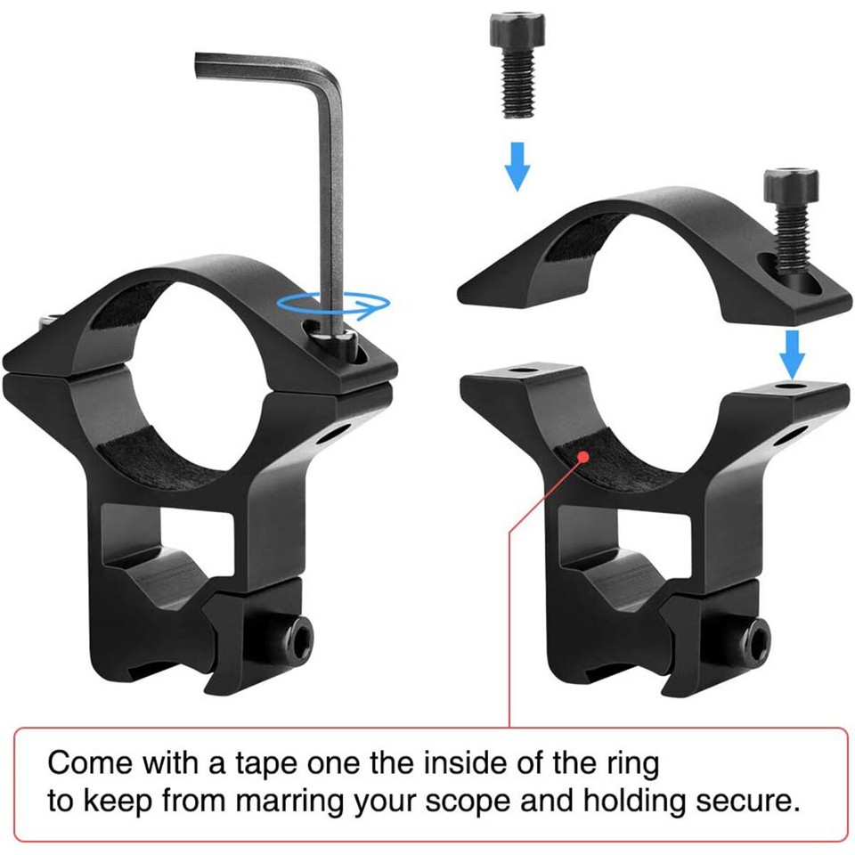 2PCS 1" High Profile Scope Ring See Through Scope Mount For 11mm or 3/8 ...