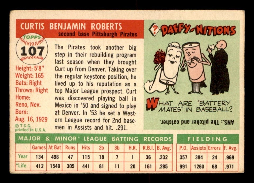 1955 Topps Baseball #107 Curt Roberts PR *j1 | eBay