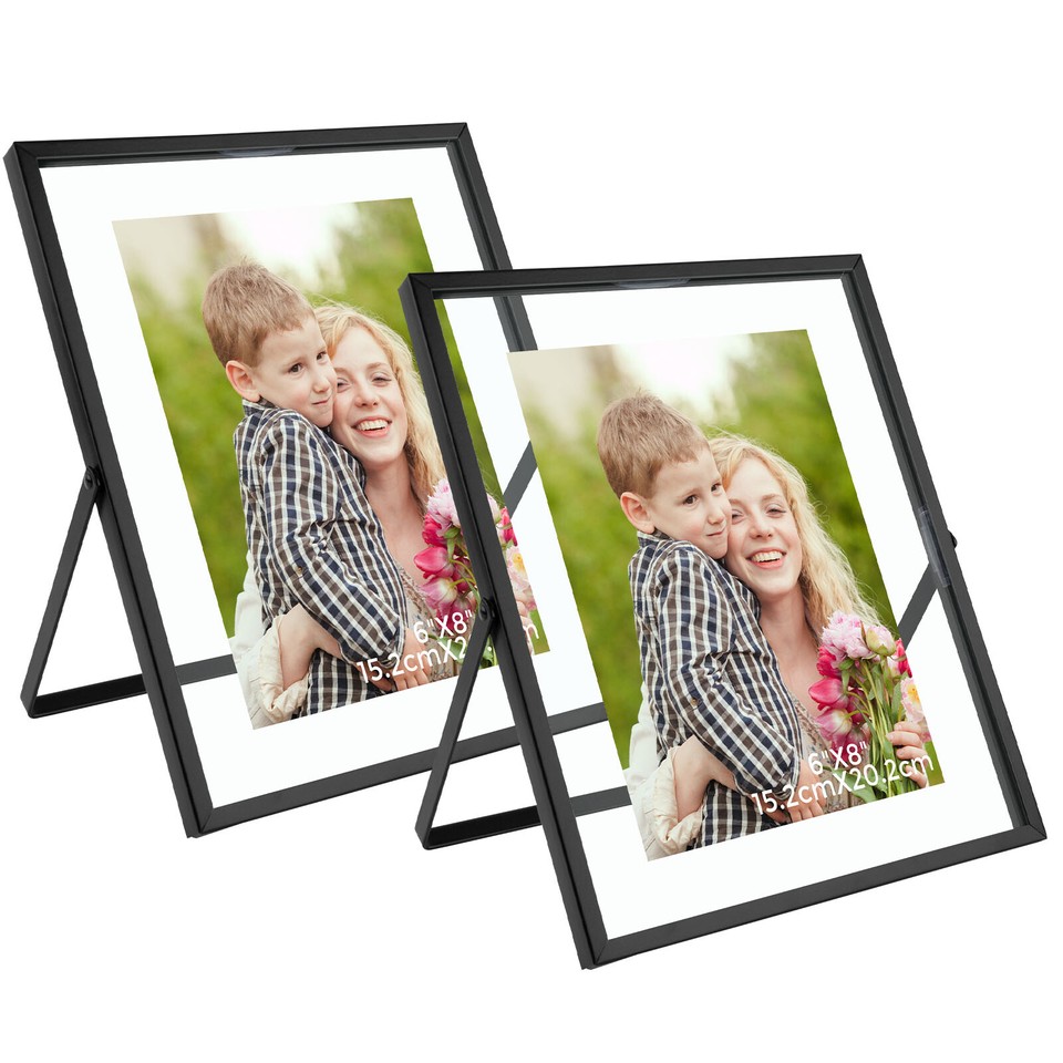 2 Pack Tabletop Floating Frames for Photos Metal Frame with Real Glass ...