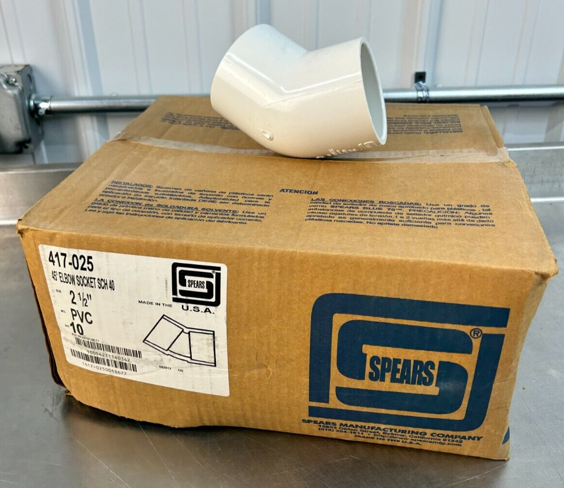 Spears 417-025 45 Degree Elbow Socket SCH 40 2 1/2" PVC - 10 QTY | eBay