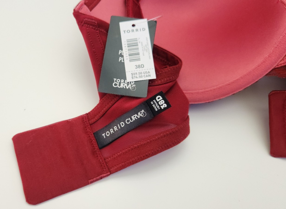 Torrid Curve 38D Push Up Plunge Red Lace Corset Lace Overlay Underwire ...